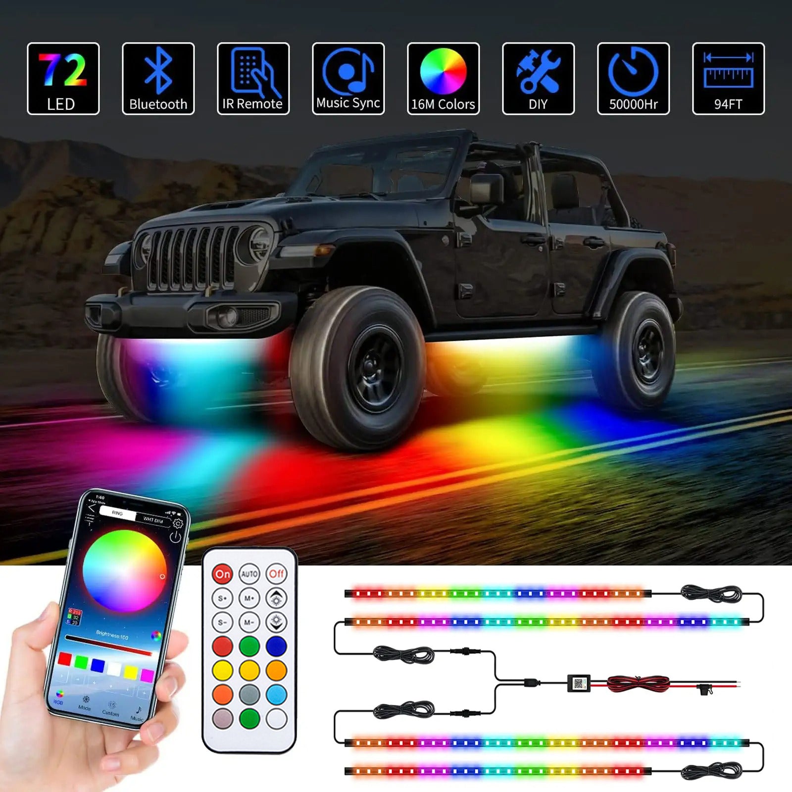 RGB Car Backlight 12V LED Ambiance Light Strip – Zwwcar